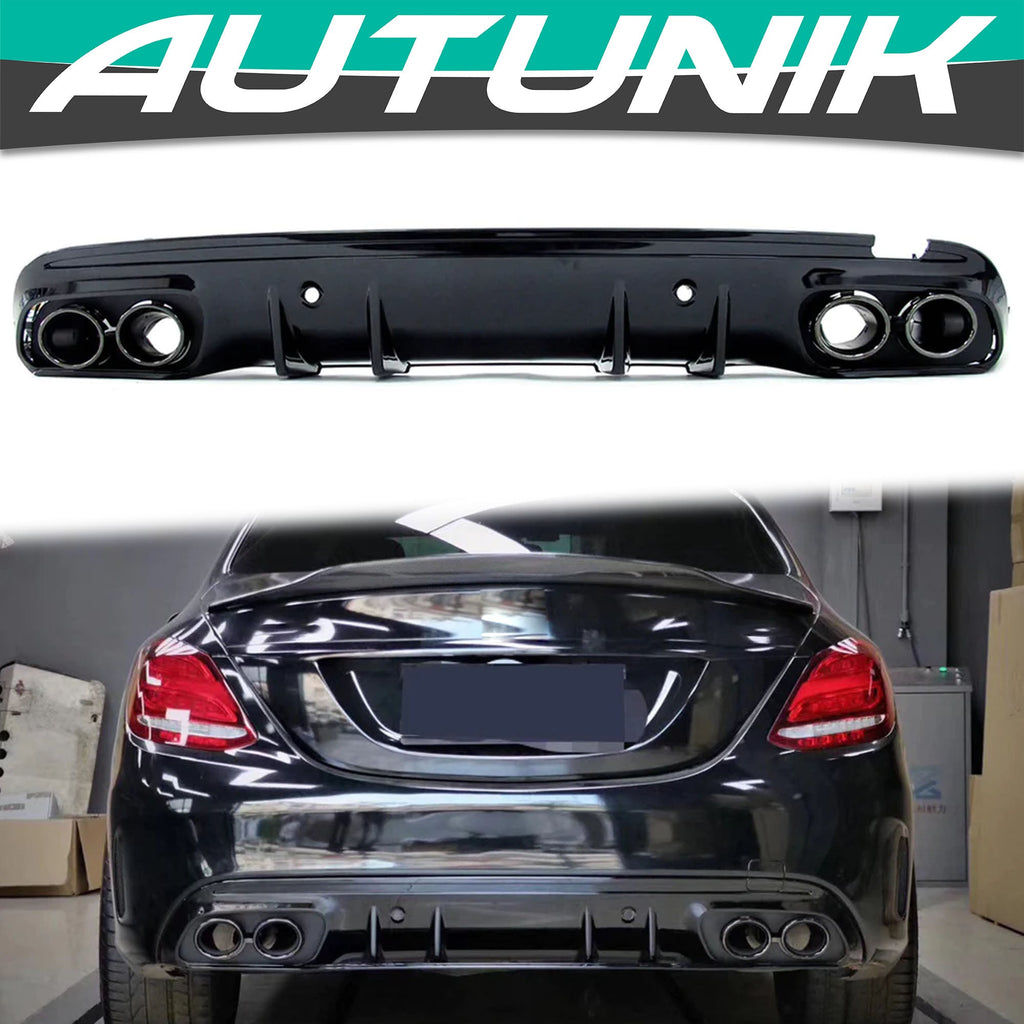 Rear Diffuser & Black Exhaust Tips - For Mercedse W205 Sedan AMG 300 ...