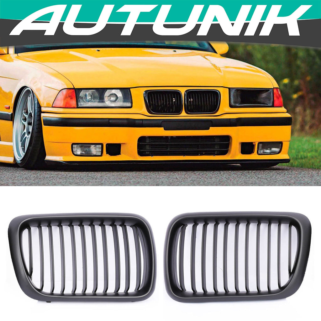 Matte Black Front Grille - For BMW E36 Coupe/Sedan 1997–1999 - Autunik.com