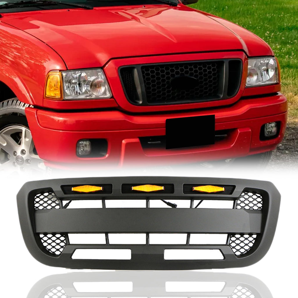 Front Matt Black Grille w/ Light - For Ford Ranger 2004-2011 - Autunik.com